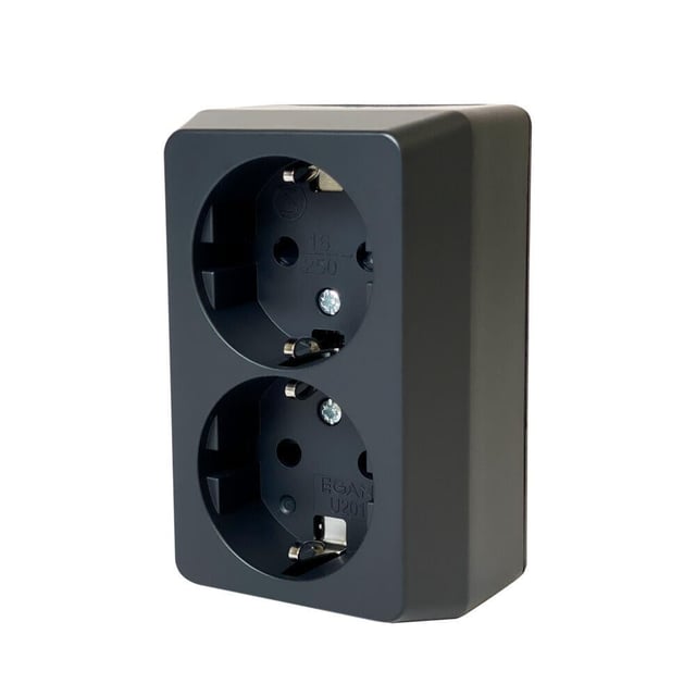 Egant påvegg sort dobbel stikkontakt m/jord | Obsbygg.no